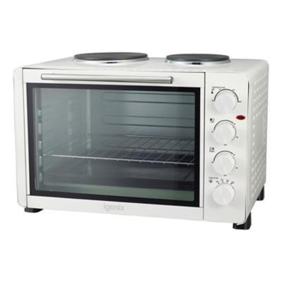 Igenix 45 Litre White Electric Mini Oven With Double Hotplates ...