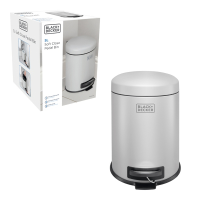 Black and Decker 5L Grey Dome Shaped Pedal Bin with Soft Close Lid ...