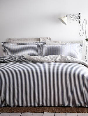 The Linen Yard Navy Hebden Mélange Stripe 100% Cotton Duvet Cover Set ...