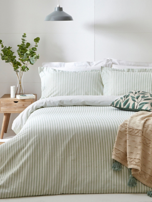 The Linen Yard Sage Hebden Mélange Stripe 100% Cotton Duvet Cover Set ...