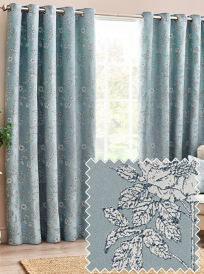 Wylder Nature Blue Sophia Floral Jacquard Eyelet Curtains | Home ...