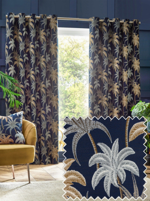 Wylder Tropics Navy Galapagos Jacquard Eyelet Curtains | Home | George ...