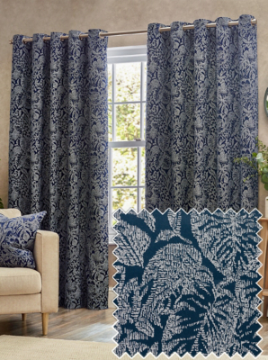 Wylder Nature Midnight Blue Bali Botanical Jacquard Eyelet Curtains ...