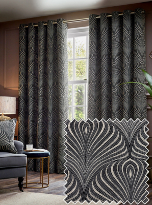 Paoletti Black Gatsby Jacquard Eyelet Curtains | Home | George at ASDA