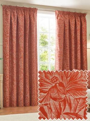 Wylder Nature Red Grantley Jacquard Pencil Pleat Curtains | Home ...