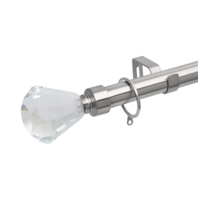 Brushed Steel Extendable Pole Curtain with Tear Drop Crystal Finials ...