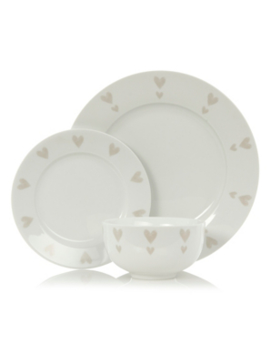 George Home 12 Piece Natural Hearts Dinner Set | Dining | George at ASDA