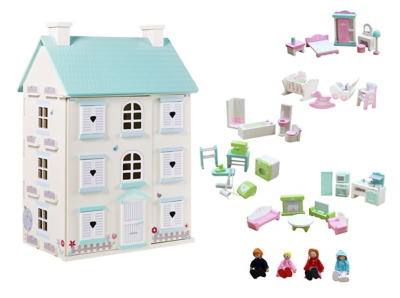 George Home Wooden Light-Up Dolls House & Large Furniture Set | Toys ...
