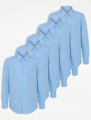 Boys Light Blue Long Sleeve School Shirt 5 Pack | School | George at ASDA