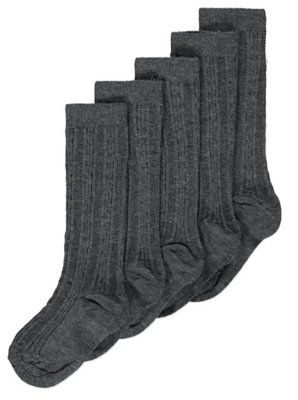 Girls Grey School Knee High Cable Socks 5 Pack | Kids | George