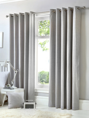 Fusion Sorbonne 100% Cotton Pair of Eyelet Curtains in Silver | Home ...