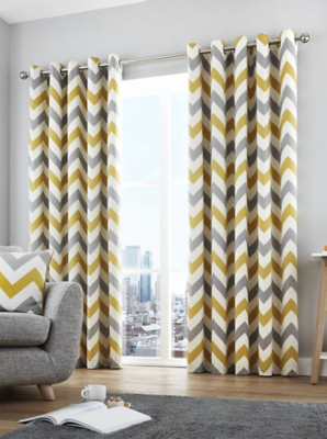 Fusion Ochre Chevron Eyelet Curtains | Home | George at ASDA