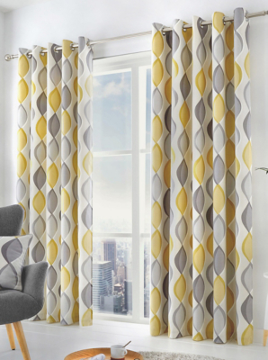 Fusion Lennox Grey & Ochre Eyelet Curtains | Home | George at ASDA