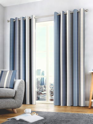 Fusion Whitworth Stripe Blue Eyelet Curtains | Home | George at ASDA