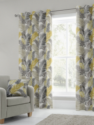 Fusion Tropical Palm Print Ochre Yellow Eyelet Curtains | Home | George ...