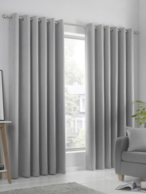 Fusion Strata Thermal Dim-Out Eyelet Curtains in Silver | Home | George ...