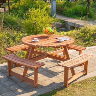 Outsunny 8-Seater Wooden Picnic Set-Fir Wood | Outdoor & Garden ...