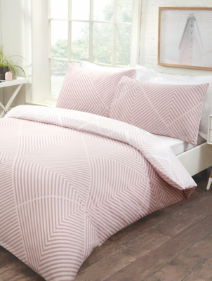 Sleepdown Striped Geometric Duvet Set in Blush | Home | George at ASDA