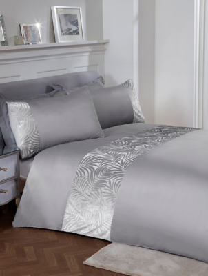 Sleepdown Leaf Velvet Cuff Duvet Set Grey | Home | George at ASDA