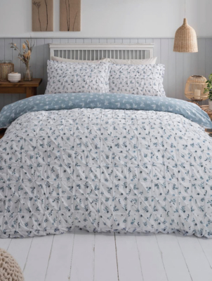 Sleepdown Printed Rouched Pleat Duvet Set Blue | Home | George at ASDA