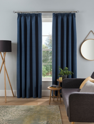 Sleepdown Textured Rib Weave Blackout Pencil Pleat Curtains in Navy ...