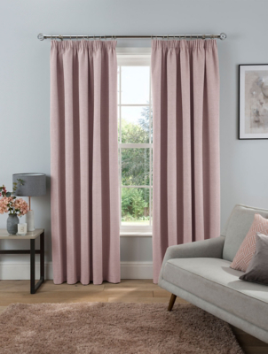 Sleepdown Textured Rib Weave Blackout Pencil Pleat Curtains in Blush ...