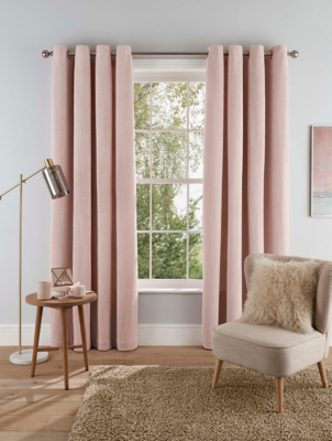 Sleepdown Super Soft Teddy Fleece Eyelet Lined Curtains in Blush | Home ...