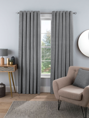 Sleepdown Chenille Eyelet Curtains in Silver | Home | George at ASDA