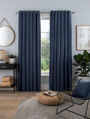 Sleepdown Chenille Eyelet Curtains in Navy | Home | George at ASDA