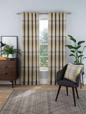 Sleepdown Check Eyelet Curtains in Natural/Ochre | Home | George at ASDA
