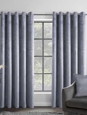 Sleepdown Marble Effect Velvet Blackout Eyelet Curtains in Grey | Home ...