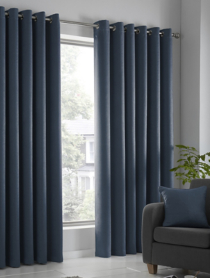 Fusion Strata Thermal Dim-Out Eyelet Curtains in Navy Blue | Home ...