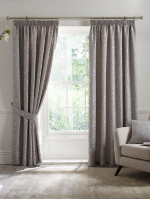 Curtina Jacquard Bird Trail Soft Grey Pencil Pleat Curtains | Home ...