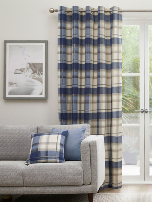 Fusion Balmoral Check 100% Cotton Navy Blue Eyelet Curtains | Home ...