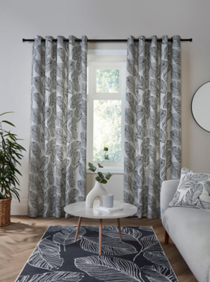 Fusion Matteo 100% Cotton Eyelet Curtains in Black | Home | George at ASDA