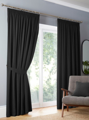Fusion Black Dijon Pencil Pleat Curtains | Home | George at ASDA