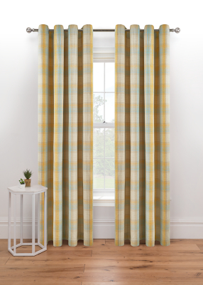 Duck Egg Yellow Woven Check Eyelet Curtains | Home | George at ASDA