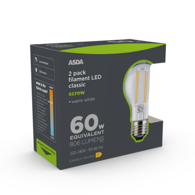 LED Filament Classic 60W Large Screw Clear Lightbulb | Home | George at ...