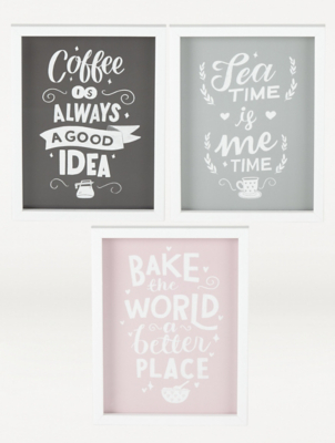 White Kitchen Poster Framed Print - Set of 3 | Home | George at ASDA