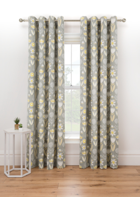 Grey Floral Print Lined Eyelet Curtains | Home | George at ASDA