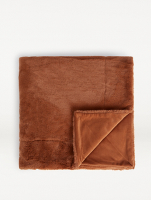 Terracotta Plain Faux Fur Throw | Home | George at ASDA