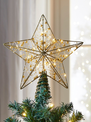 Christmas Gold-Tone Beaded Light-up Tree Topper | Christmas | George at ...