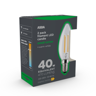 LED Filament Candle 40W Small Screw Clear Lightbulb | Home | George at ASDA
