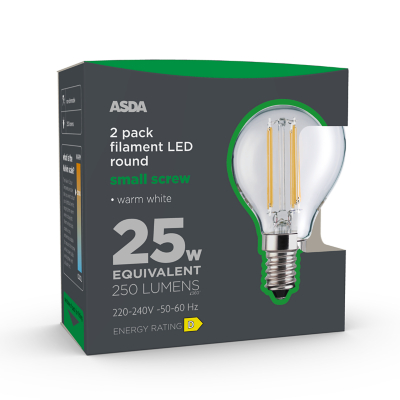 LED Filament Round 25W Small Screw Clear Lightbulb | Home | George at ASDA