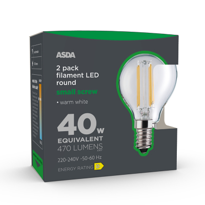 LED Filament Round 40W Small Screw Clear Lightbulb | Home | George at ASDA