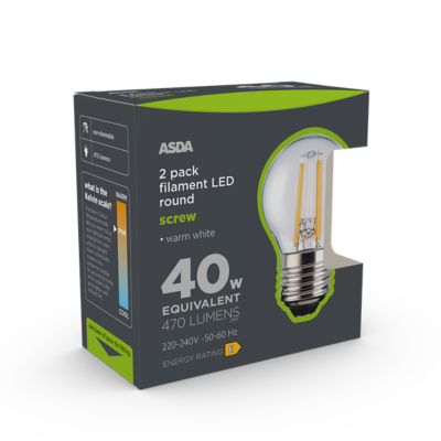 LED Filament Round 40W Large Screw Clear Lightbulb | Home | George at ASDA