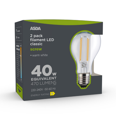 LED Filament CLASSIC 40W Large Screw Clear Lightbulb | Home | George at ...
