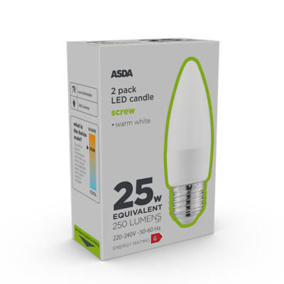 LED Candle 25W Large Screw Lightbulb | Home | George at ASDA