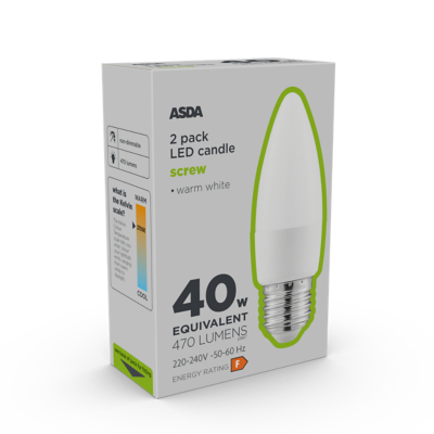 LED Filament Candle 40W Large Screw Lightbulb | Home | George at ASDA