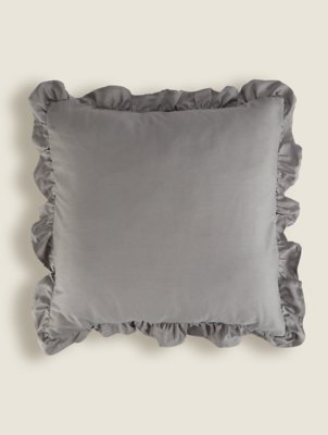 Plain Grey Frill Cushion | Home | George at ASDA